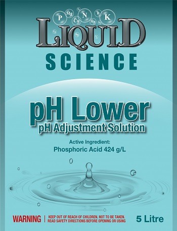 Hydro Masta Store: PH & NUTRIENT TESTING - LIQUID SCIENCE pH LOWER 5 Litres